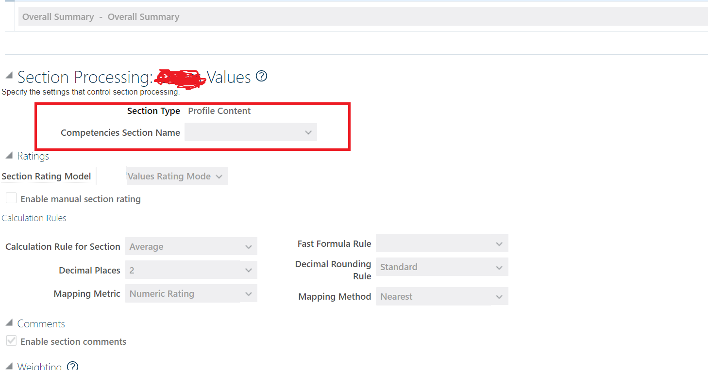 Competencies section name in performance template — Cloud Customer Connect