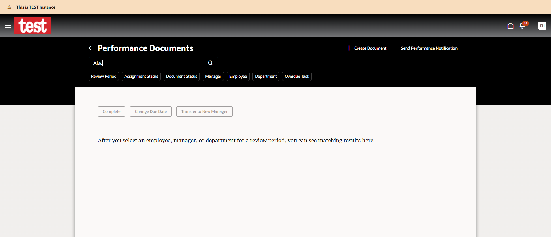 The Performance Document Page Redwood Doesnt Show The Result For The Employee Search — Cloud