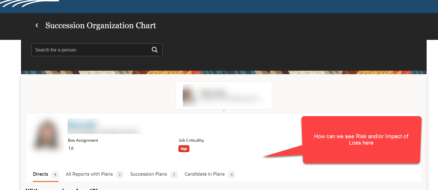 How to view risk/impact of loss ratings in the Succession Organization ...