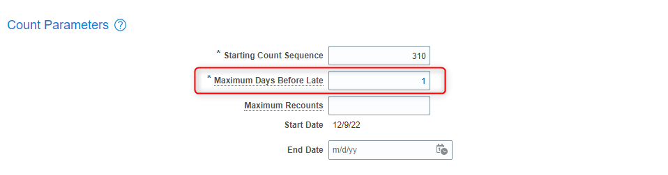 Cycle Count Parameter-Maximum Days Before Late — Cloud Customer Connect