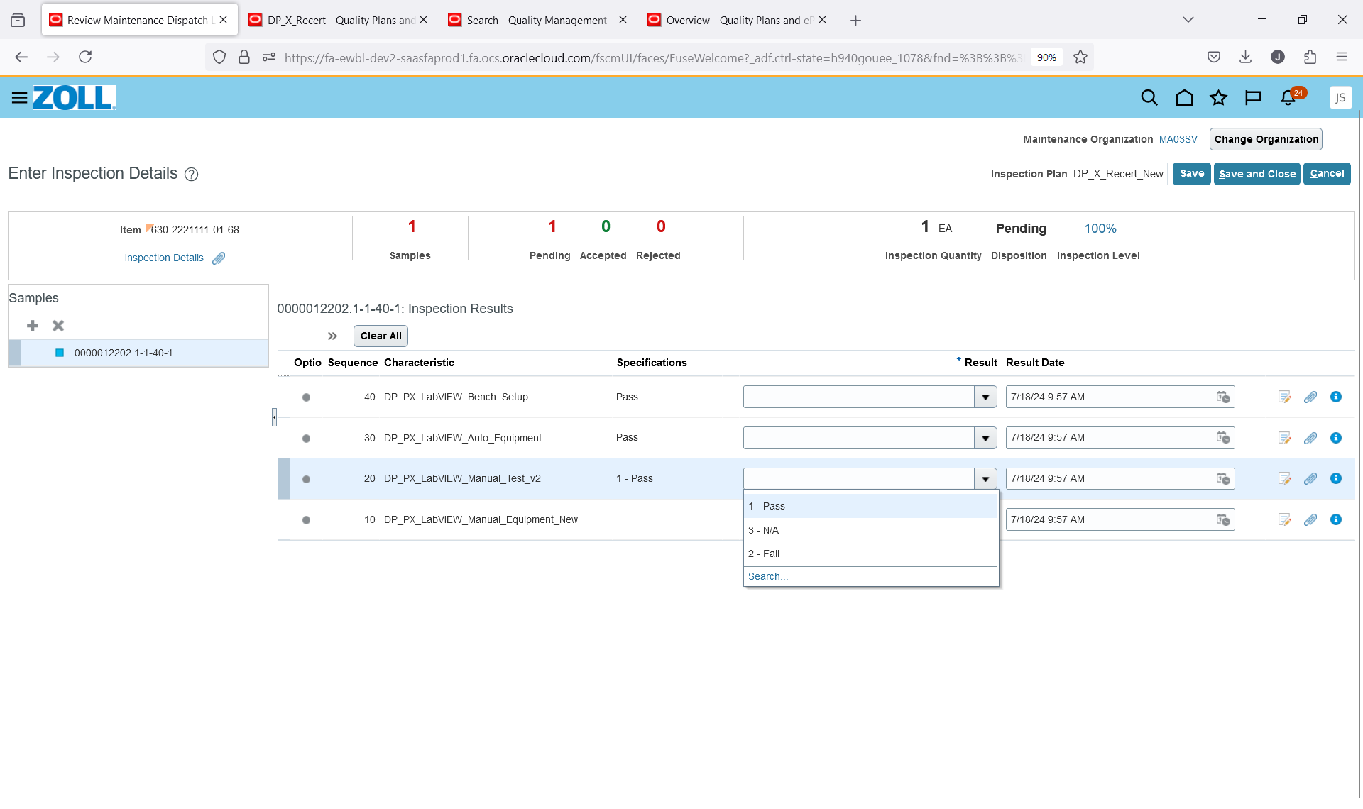 What Controls The Order Of The List Of Values For A Quality Inspection Characteristic — Cloud