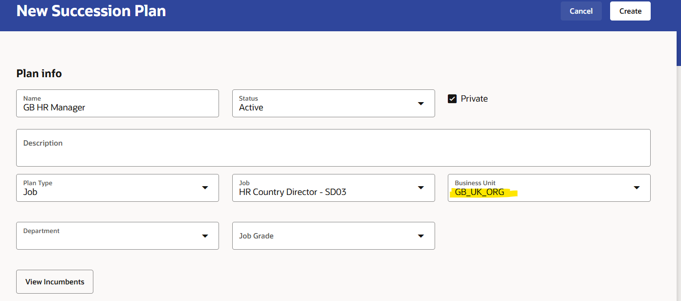 Redwood New Succession Plan Business Unit Field Not Working For View Incumbents — Cloud