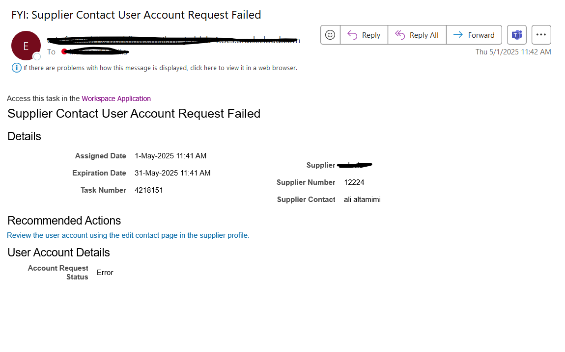 How to specify the users receive the Supplier Contact User Account ...
