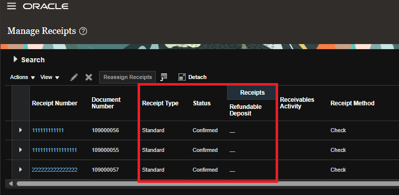 Need the tables that stores AR Receipts: Receipt Type, Status and ...