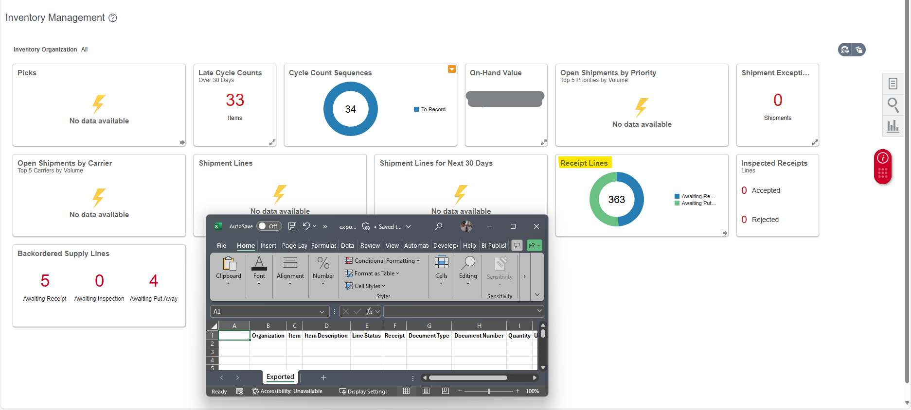 How to export to excel from Receipt Lines Infolet? — Cloud Customer Connect