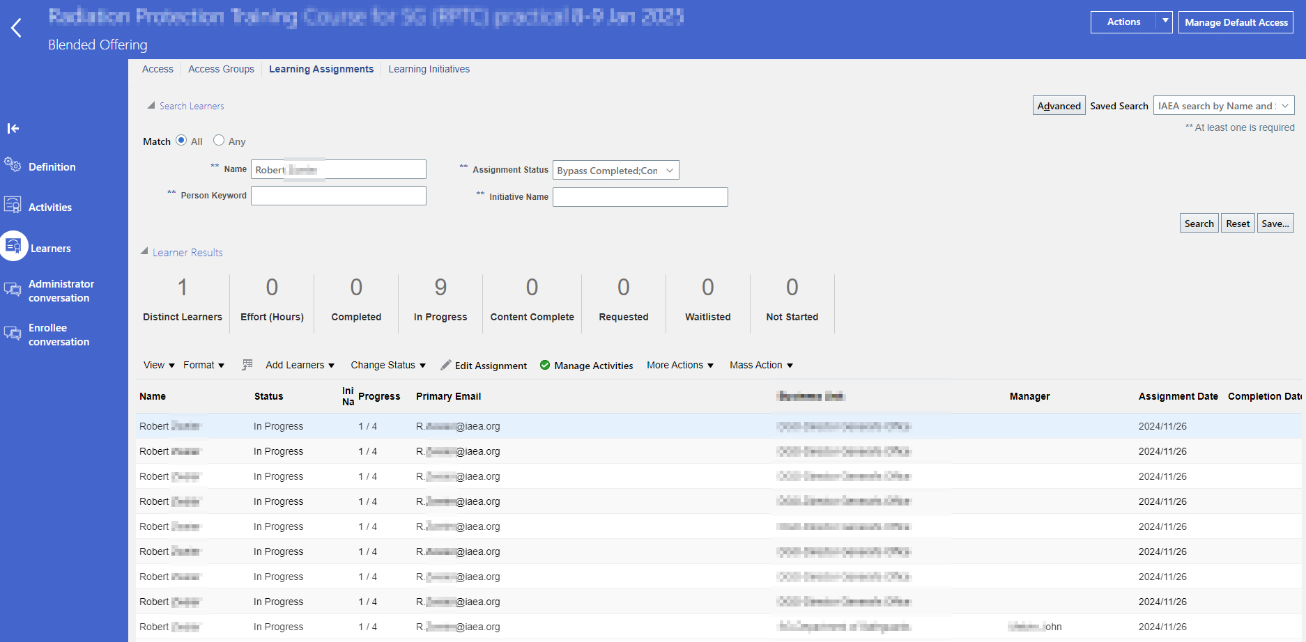 Multiple lines are shown in Learners under Offering in Leaning management — Cloud Customer Connect