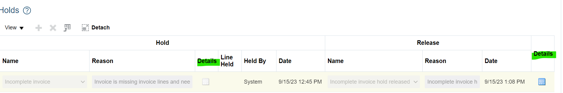 How To Enable Details Section On Payables Invoice Hold For Document Attachment — Cloud Customer
