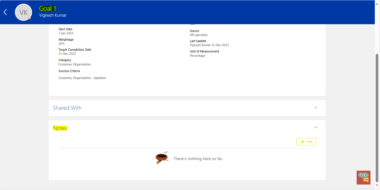 Hdl For Loading Notes In The Employees Goals Page — Cloud Customer Connect