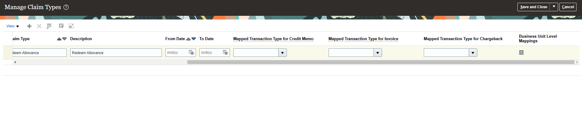 Manage Claim Types Setup - Mapped Transaction — Cloud Customer Connect