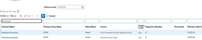 FLSA Premium Parent Element Entry — Cloud Customer Connect