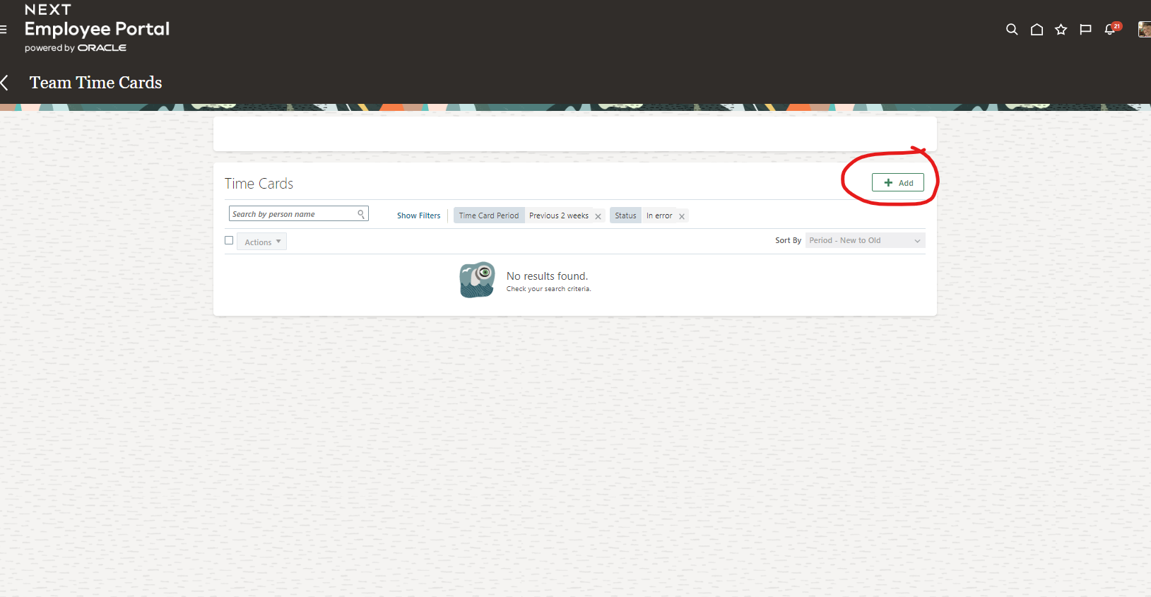 Add Time Card On New Redwood Team Time Card Page — Cloud Customer Connect