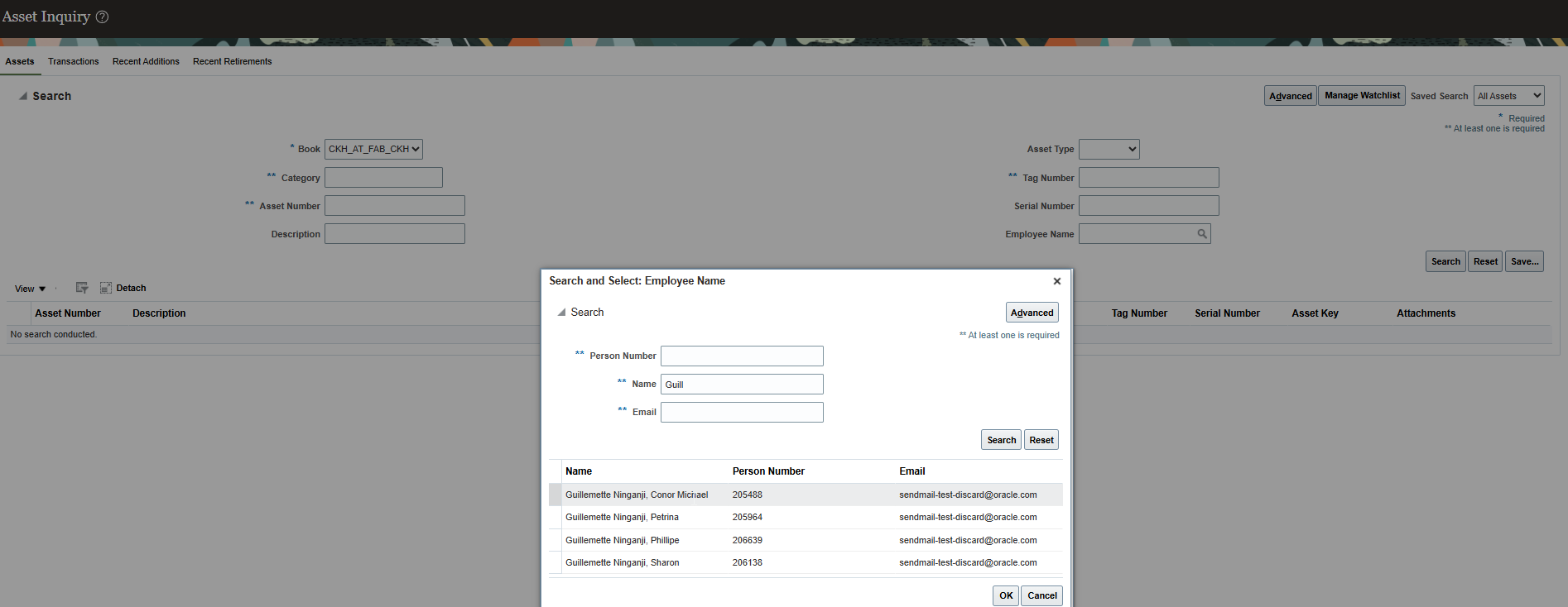 Employee Name list of value on Asset Inquiry page lists all employee across LE. How to restrict ...