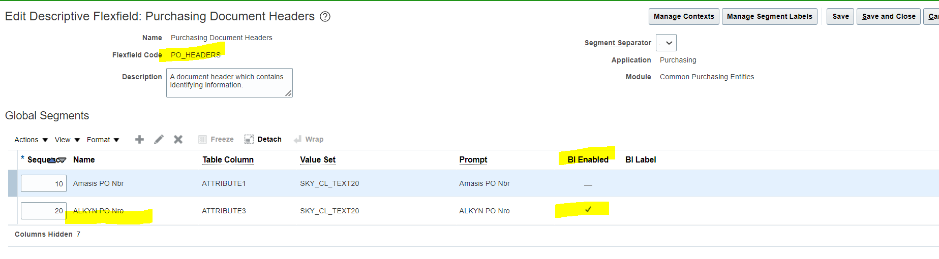 Not Able To See Po Header Dff On Bi Subject Area Procurement Purchasing Real Time — Cloud