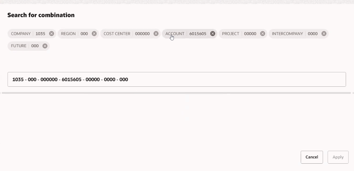 Valid accounting combinations are not appearing in Redwood search ...