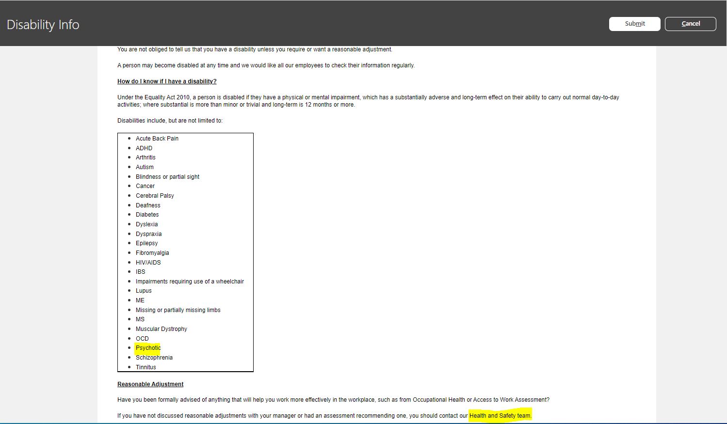 Is it possible to customize the textual ESS Disability forms that ...