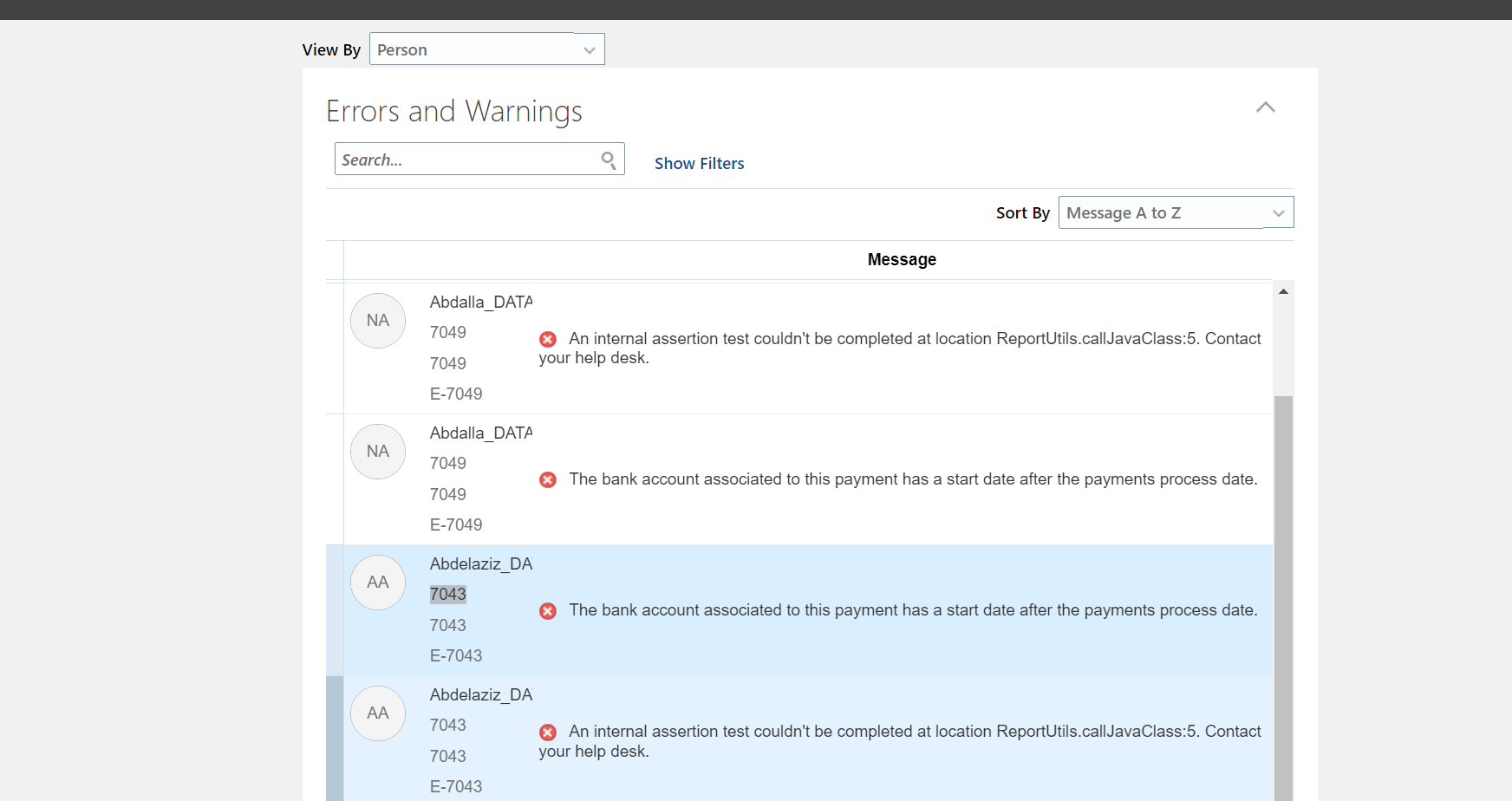 This error shows up when I make an EFT — Cloud Customer Connect