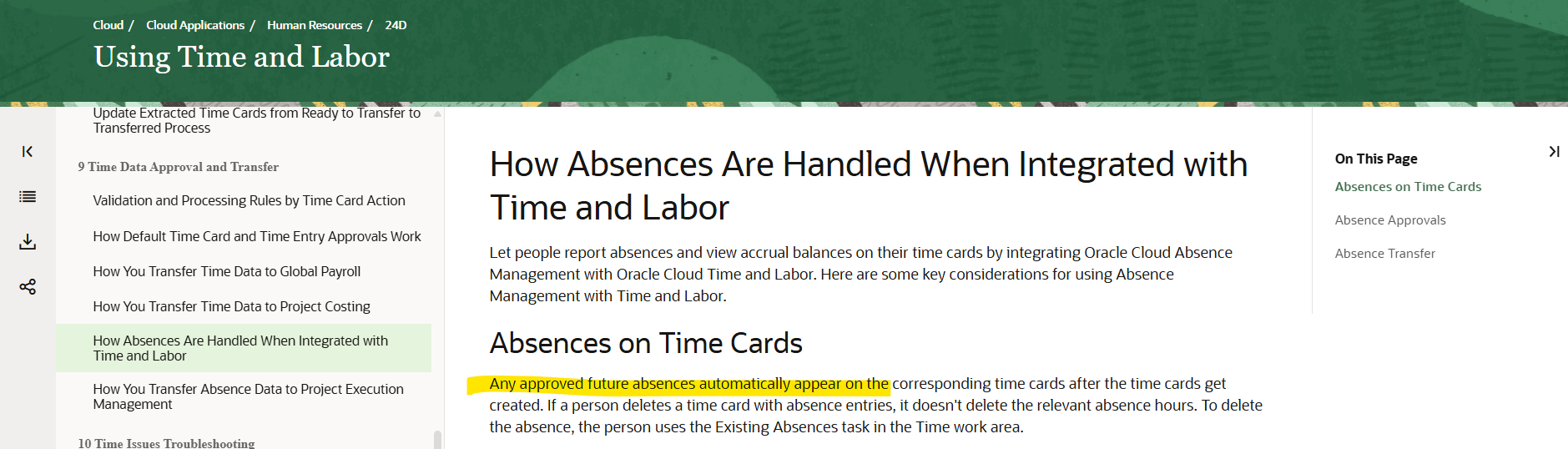 Saved absences are also appearing on time cards — Cloud Customer Connect