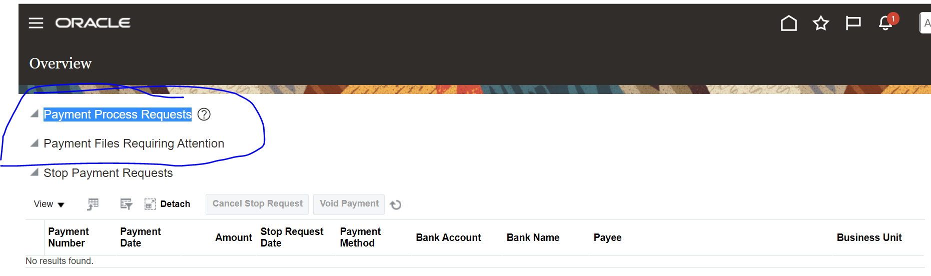 Unable to view Payment process request section and Payment File in ...