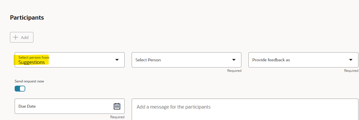 Suggestions Option In The Manage Participant Feedback Of Performance Document — Cloud Customer