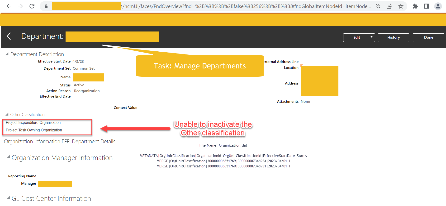 How To Inactivate The Other Classifications For A Department Using Hdl — Cloud Customer Connect