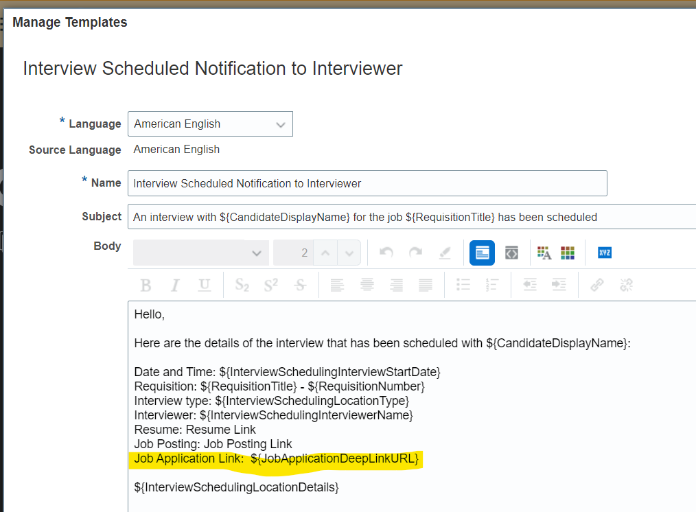 ORC: Use the ${JobApplicationDeepLinkURL} in Interview notifications in ...