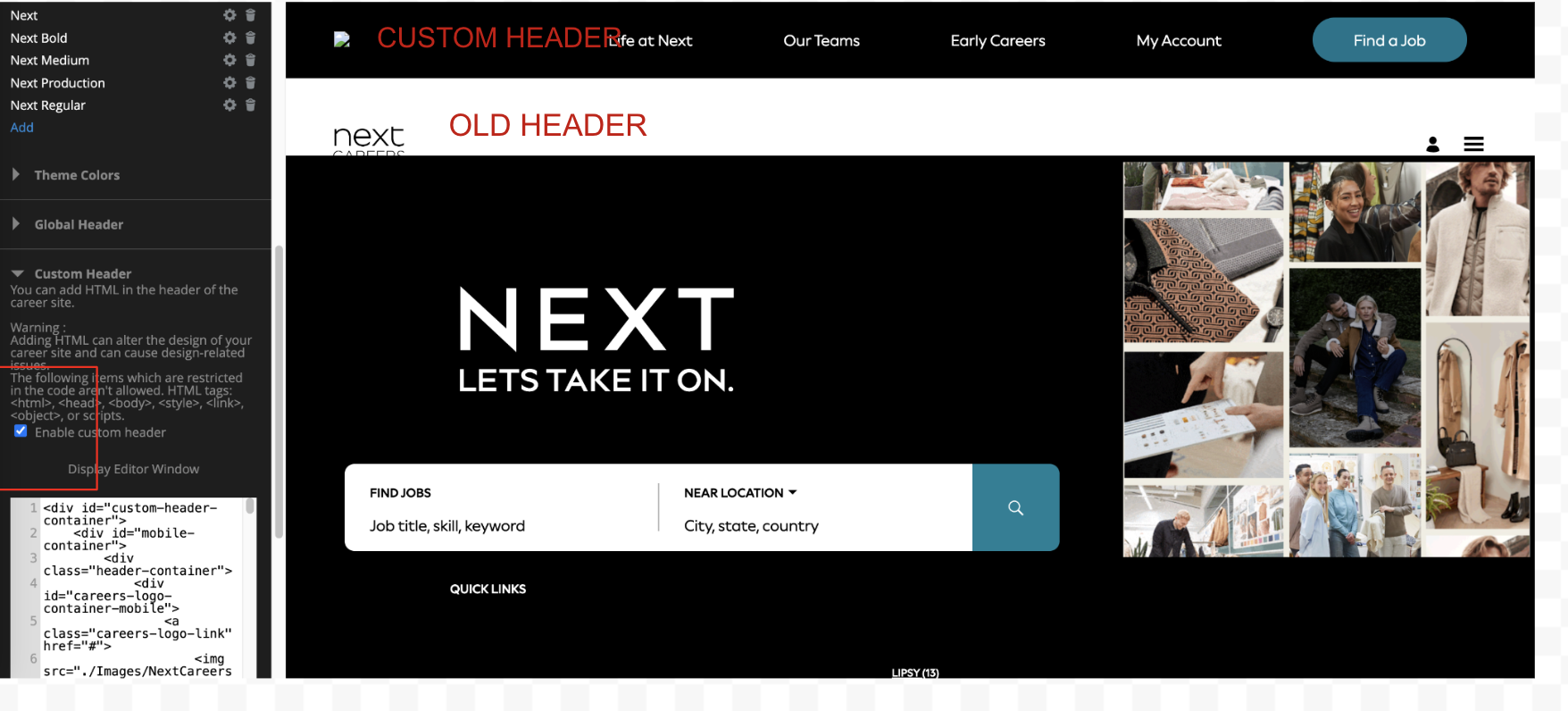 How to enable a custom header on Careers Website? — Cloud Customer Connect