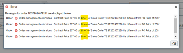 OM Extension error messages are not being displayed line wise — Cloud Customer Connect