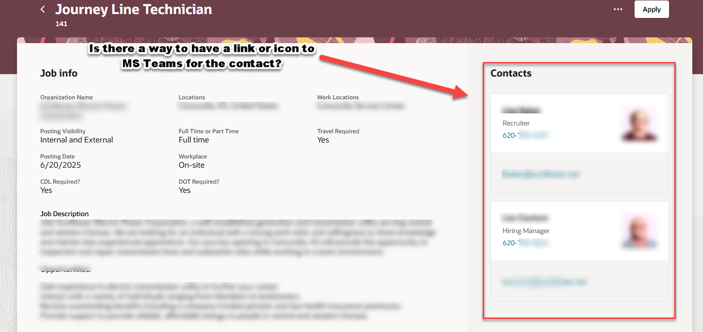On the contact bar for internal candidates - can we have the option ...
