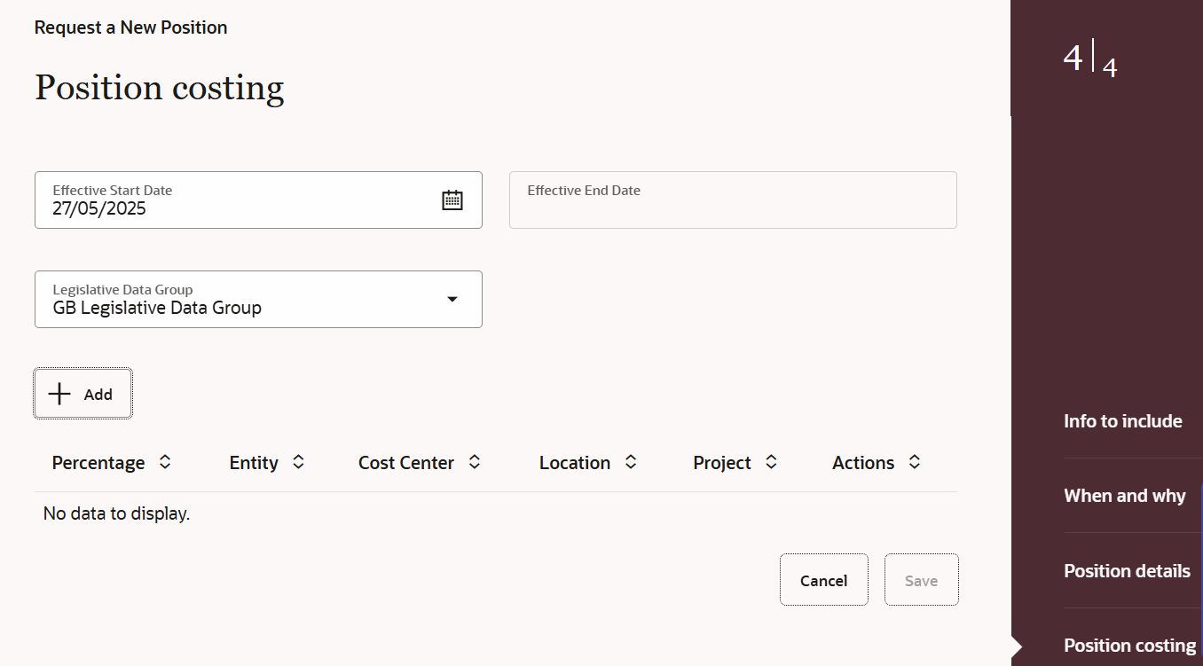 Unable To Add Position Costing Details Redwood Ui — Cloud Customer Connect