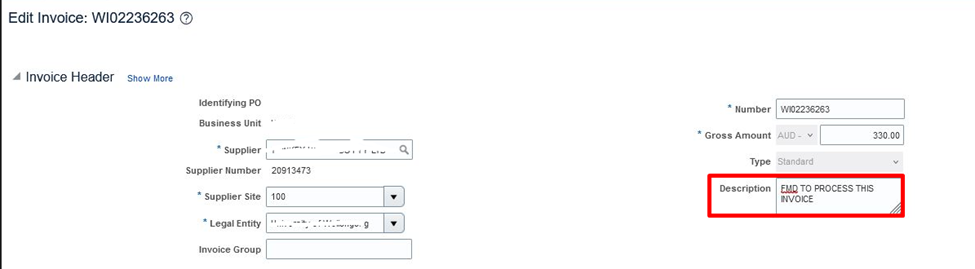 To Be Able To See The Description From The Invoice Header In The Ap Workbench — Cloud Customer