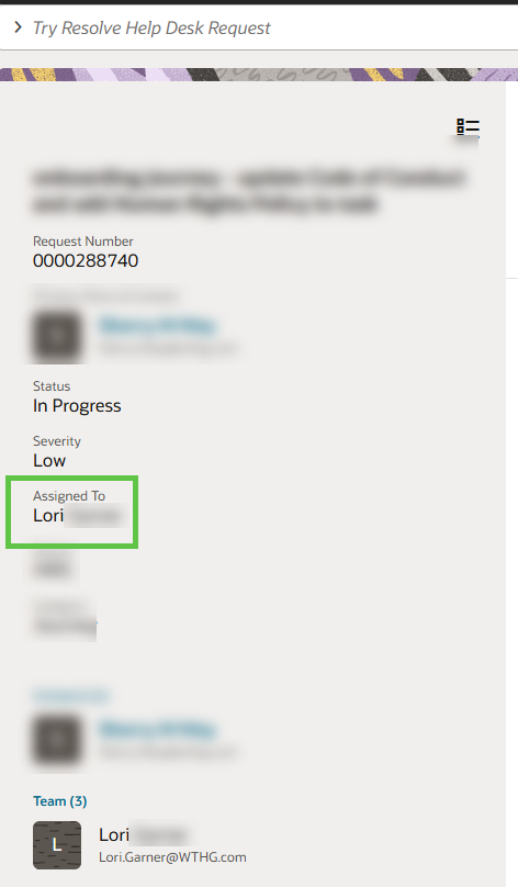 Assigned to field, Help Desk — Cloud Customer Connect