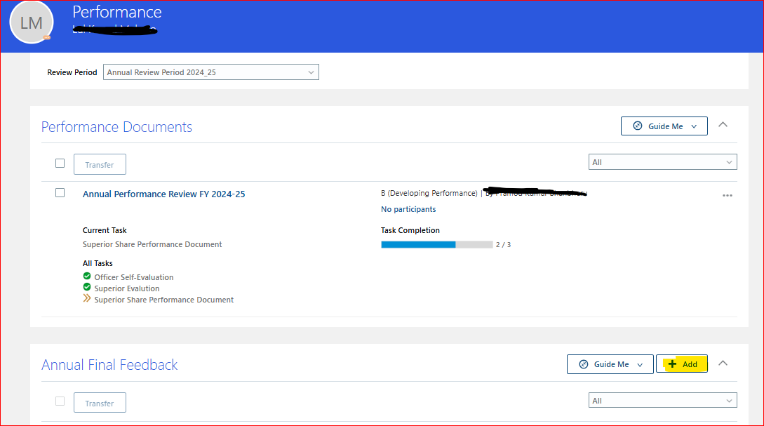 Hide Add Button On Performance Page For Anytime Document Section Using Me And My Team Navigation