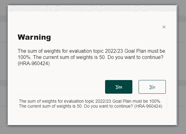 How to prevent goal weight warning in performance document — Cloud ...