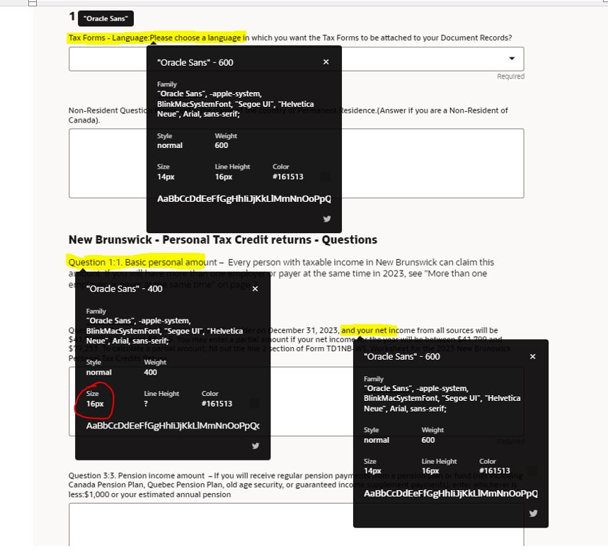 Journeys: Questionnaire Task Font Sizes for No Response Question vs ...