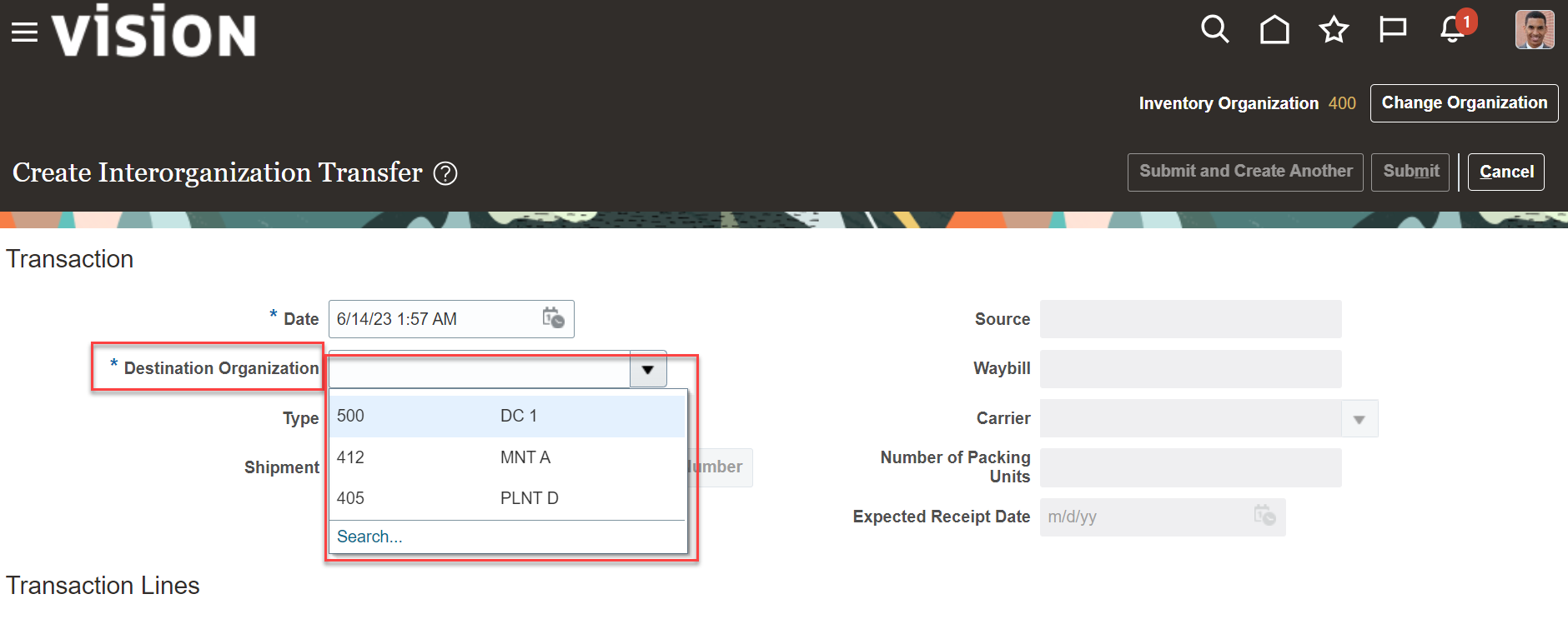intercompany transfer by transfer order — Cloud Customer Connect