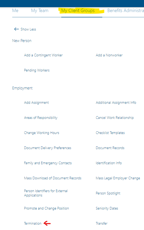Why Is Termination Journey From Quick Actions Not Available From Global