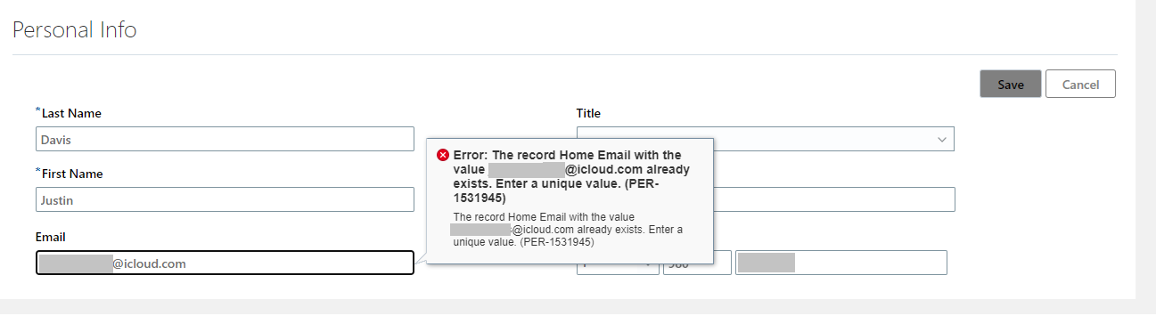 Error: The record home email with the value already exists — Cloud ...
