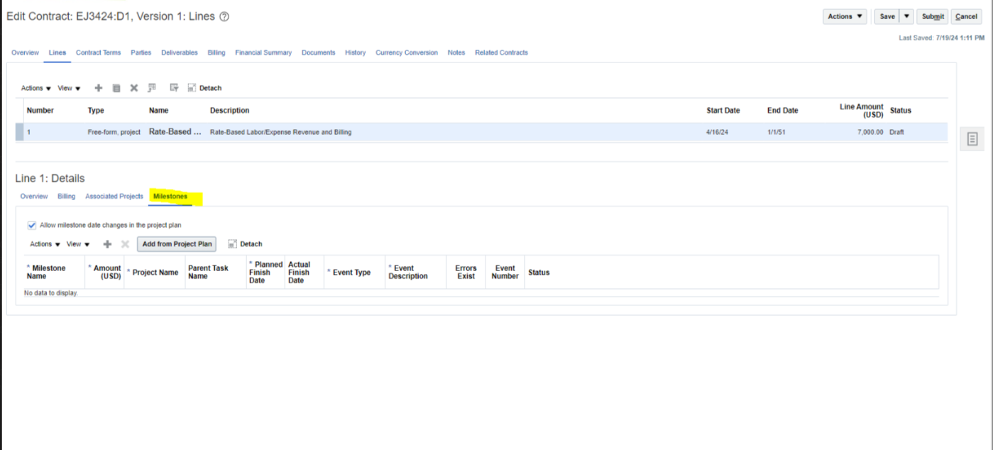 What is the purpose of Milestone tab under Contract Line — Cloud ...