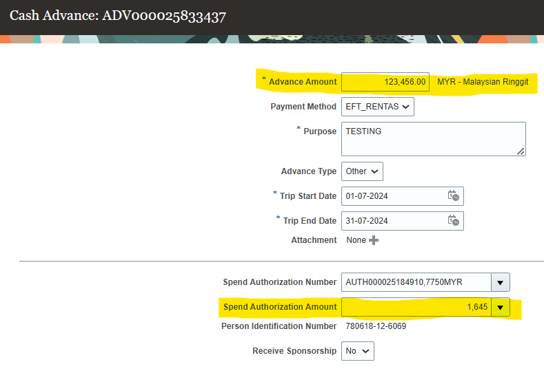 Limit Advance Amount Based On Dff Value — Cloud Customer Connect