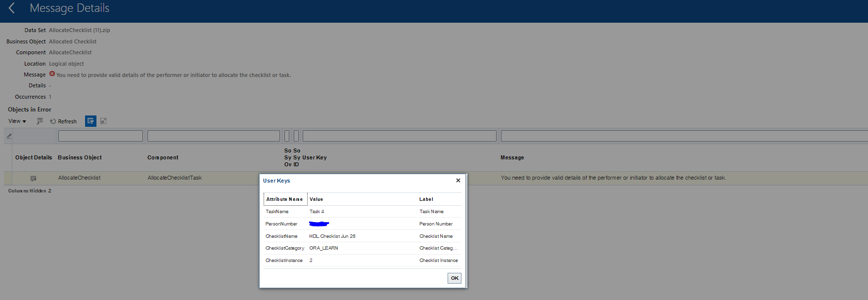 Error When Trying To Assign The Checklist Task Using Hdl — Cloud 6083