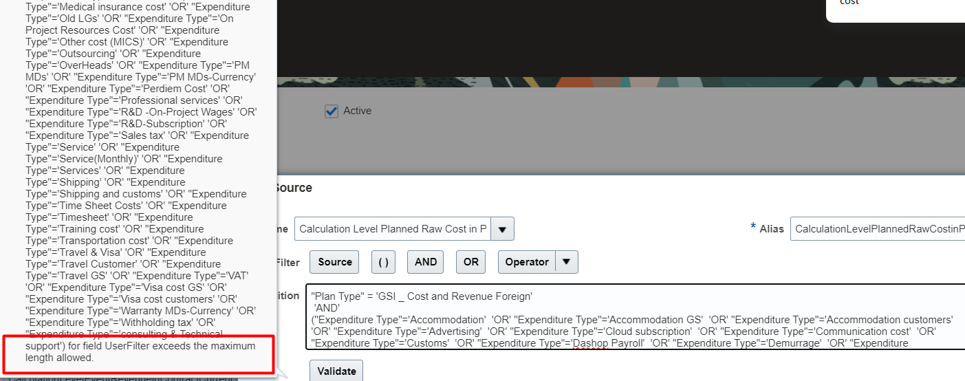 Process configurator maximum allowable filter field UserFilter exceeds the maximum length ...