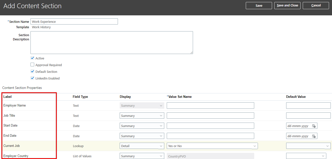 How to rename the fields in Content section of the employee profile to display in career site ...