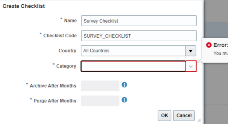 Not able to view drop down list of Checklist Category — Cloud Customer ...