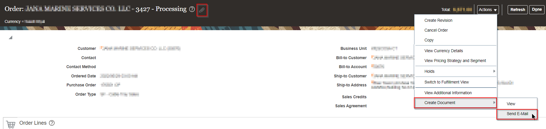 Send the sales order attachment by email — Cloud Customer Connect