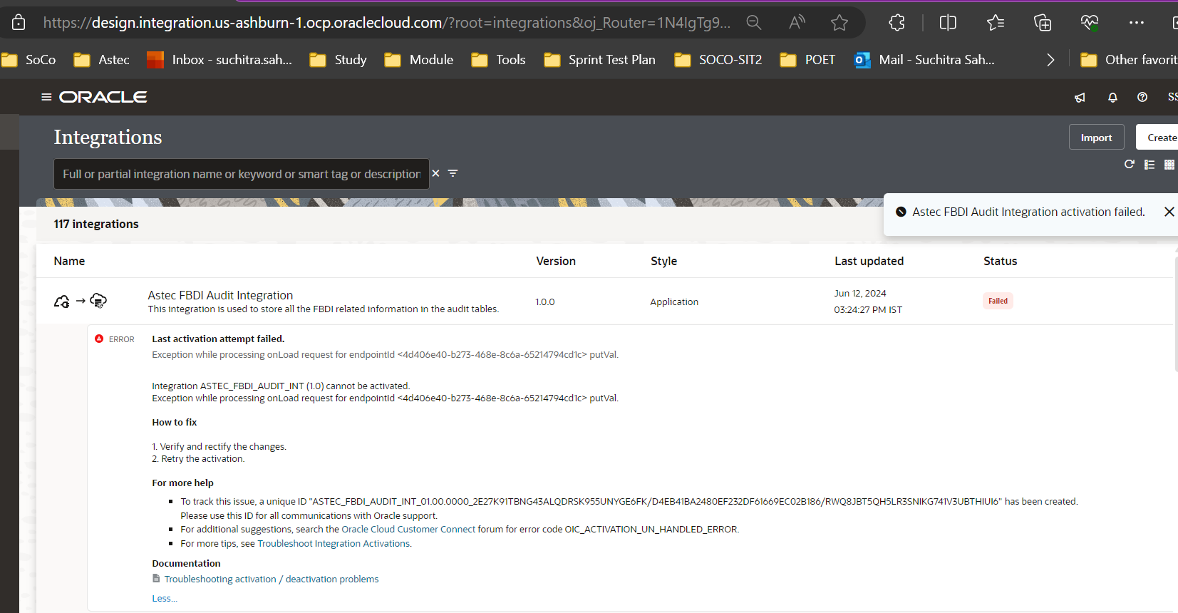 Error while activating Integration After OIC Gen 3 Upgrade — Cloud Customer Connect