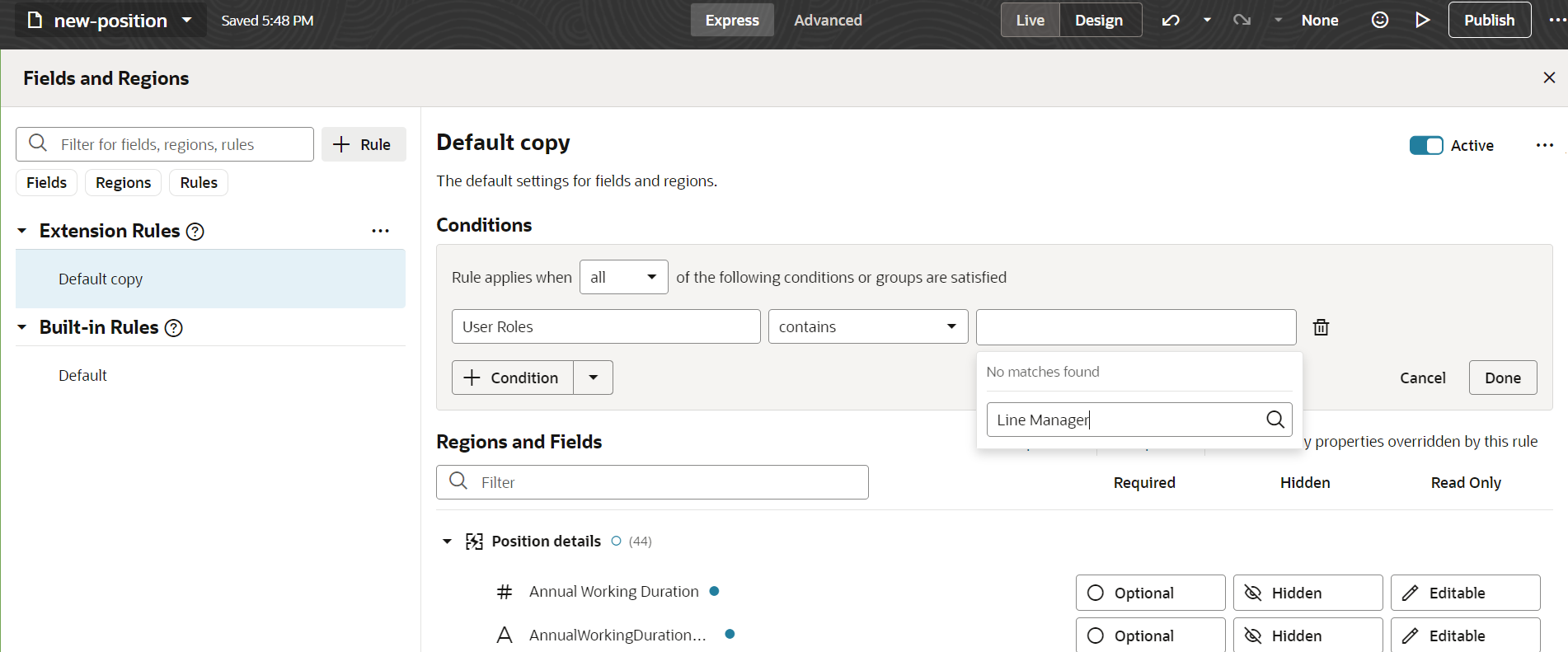 How to get the list of Roles while adding a condition for Redwood Page through Express Mode of ...