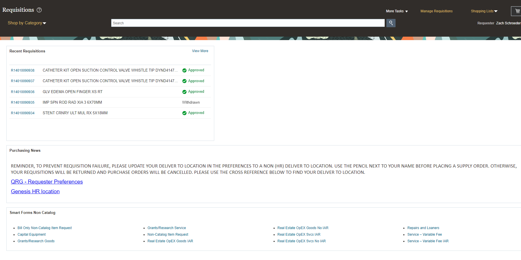 How do I keep 'Recent Requisition' permanently on the self-service requisition module page ...