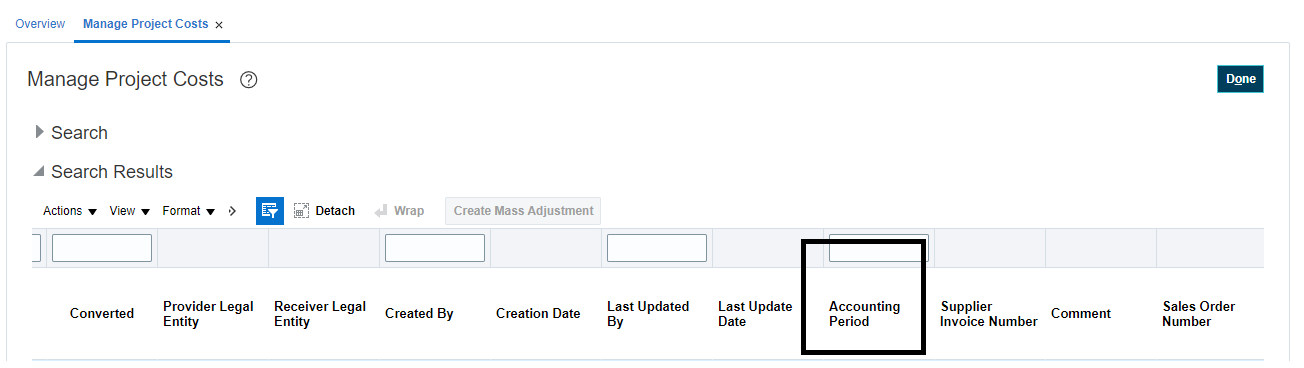 Query to fetch accounting period on project cost page in fusion — Cloud ...