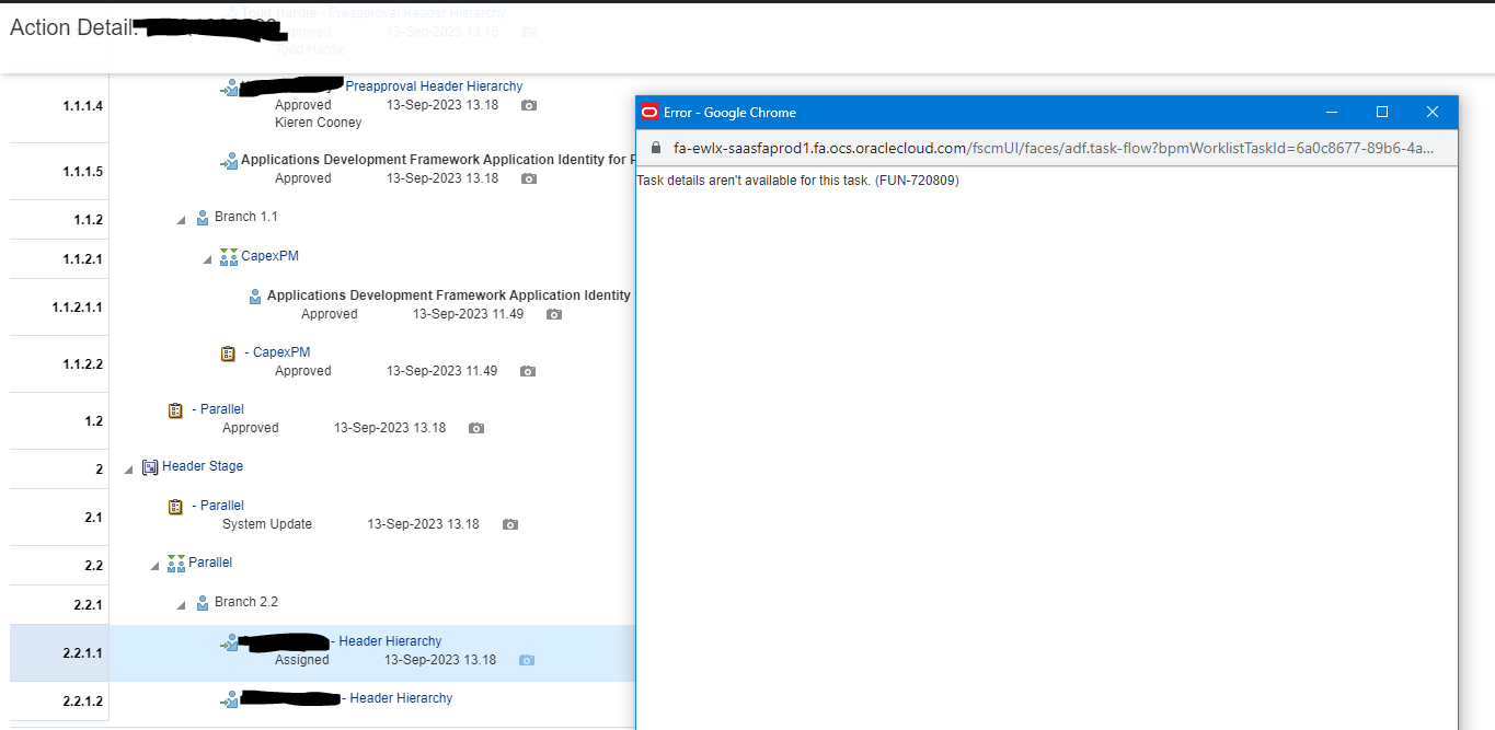 User is unable to view task, getting "Task details aren't available for this task. (FUN-720809 ...