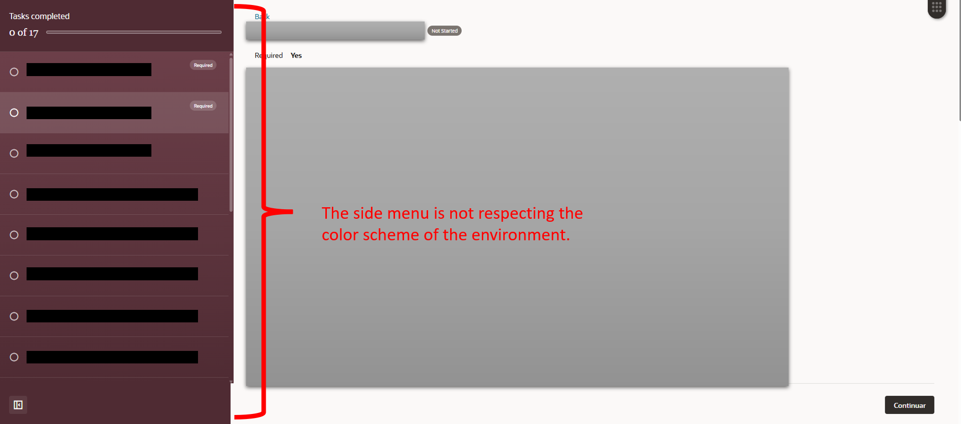 Summarized Task List Layout Side Menu Color — Cloud Customer Connect
